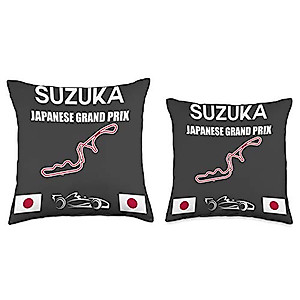 Suzuka Circuit Racing Japanese Pit Crew Store Suzuka Circuit Formula Racing Car Japanese Grand Prix Throw Pillow, 18x18, Multicolor