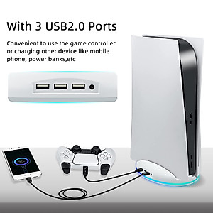 Mcbazel RGB Vertical Stand for PS5 Console, LED Base Gaming Stand with USB Hub Compatible with PS5 Console - White (NOT for PS5 Slim)