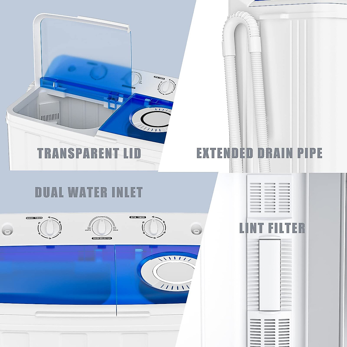 VCJ Portable Washing Machine, Twin Tub Washing Machine Laundry Compact Washer spinner Combo with 28lbs capacity, 18Lbs Washer and 10Lbs Spinner dryer for Apartments RVs and Dorms