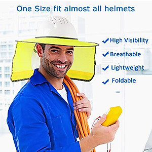 Tenpluszero 3 Pack Hard Hat Sunshield - Upgrade Full Brim Neck Sunshade Cover with Reflective Strip for Hardhats, yellow