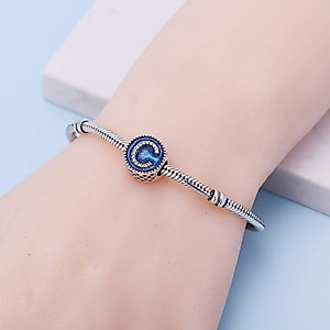 SOUKISS Alphabet A-Z Cubic Stone Charms Solid 925 Sterling Silver Ocean Blue Letter Beads Fits European Bracelets (Letter C)