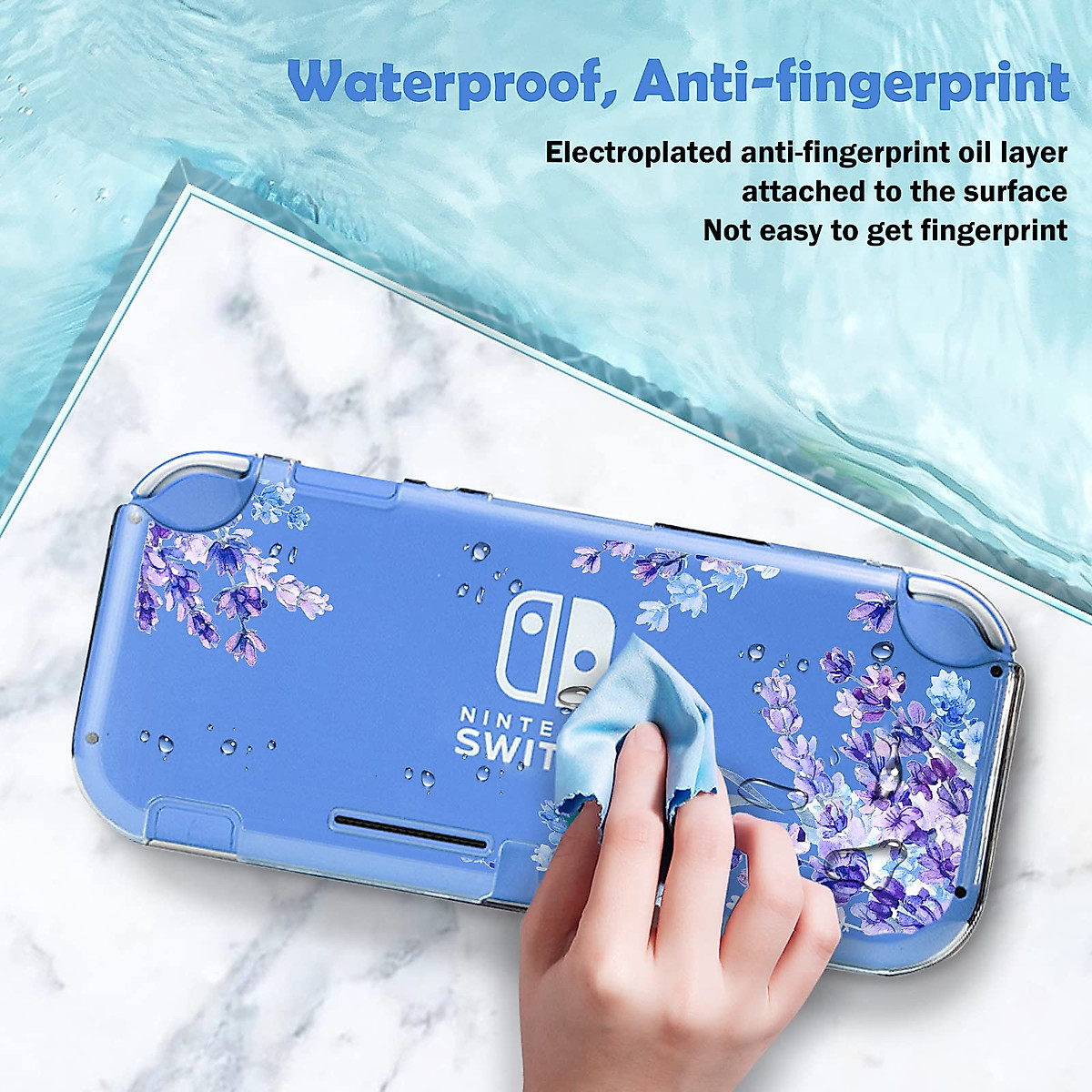 DLseego Purple Lavender Flower Floral Clear Switch Lite Protective Case 2-Piece Split Full Wrap PC Hard Shell Anti-Scratch All-Round Protection Cover for Switch 2019 Model