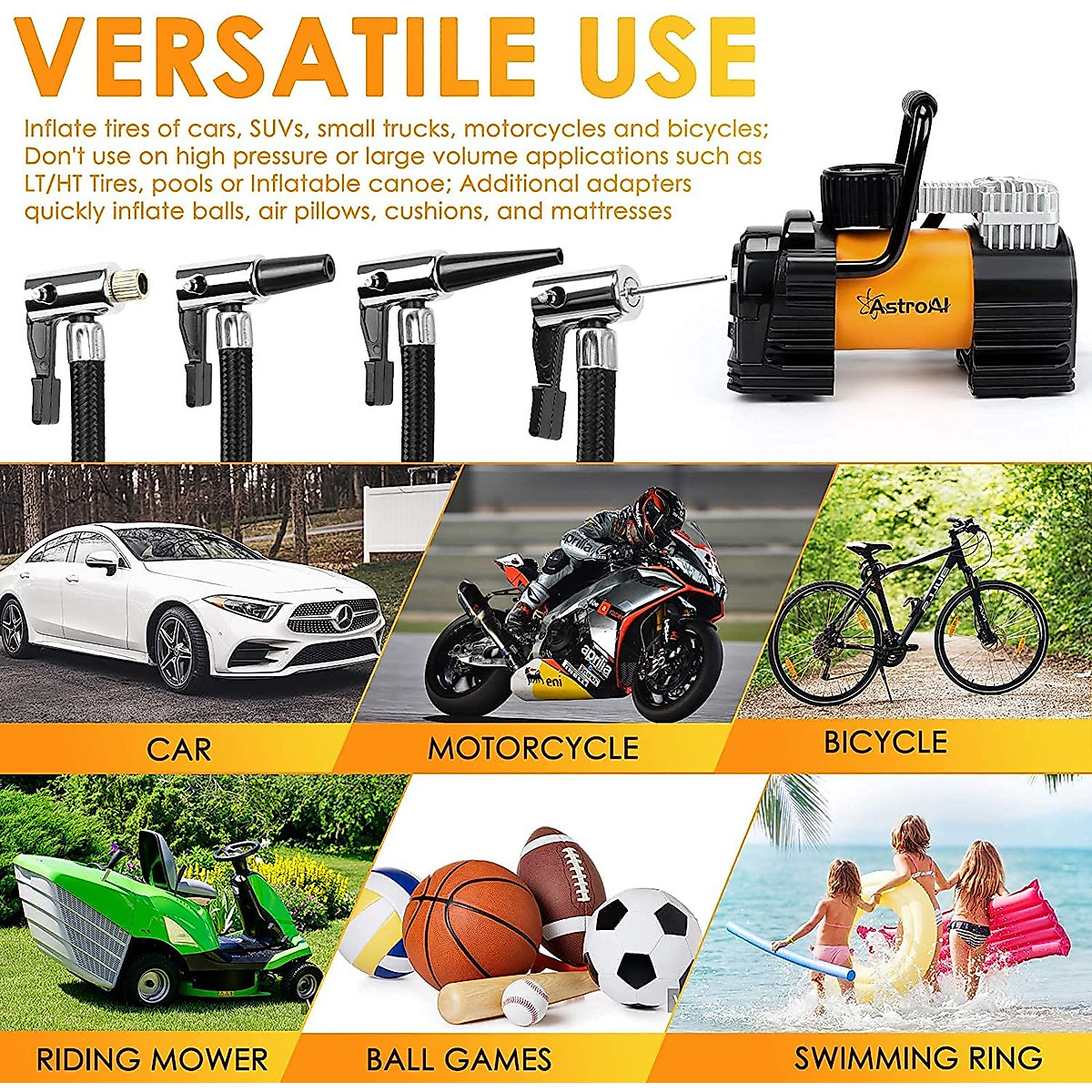 AstroAI Tire Inflator Air Compressor Portable Air Pump for Car Tires 12V DC Digital Tire Pump 150PSI with Emergency LED Light for Cars, Trucks, Motorcycles and Other Inflatables