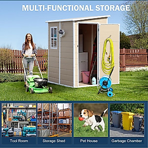 CDCASA 5x4 FT Resin Storage Shed, Waterproof Sheds & Outdoor Storage with Floor & Window & Lockable Door, Tool Shed for Garden, Patio, Backyard