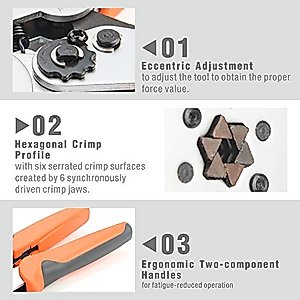 iCrimp Wire Ferrule Crimping Tool, Hexagonal Crimp Profile, Self-adjusting Wire End-sleeves Crimper for AWG23-10 Insulated Terminal & Non-insulated Ferrule