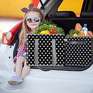 Flipzon 3 Pack Reusable Grocery Shopping Bags Foldable Washable Storage Baskets Bins Box for Groceries(B-W)