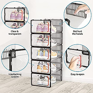 Gardace 12 Pack Shoe Organizer, Clear Plastic Stackable Shoe Organizer for Closet, with Red Door Handle, Universal Shoe Storage Boxes for Men and Women, Multifunctional Closet Organizers and Storage