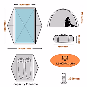 BISINNA 2 Person Camping Tent Lightweight Backpacking Tent Waterproof Windproof Two Doors Easy Setup Free Standing Double Layer Ultralight Tent for Camping Outdoor Hunting Hiking Mountaineering Travel