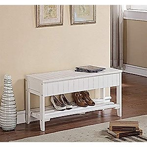 White Finish Solid Wood Storage Shoe Bench Rack Shelf