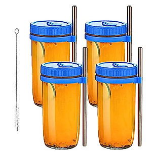 4 Set Can Shaped Glass, Drink Cups With Lids And Straws, Iced Coffee Cups Reusable Drinking Glasses Beer Can Glasse, Cute Tumbler Cup For Homes, Kitchens, Breweries, Cafes, And Restaurant