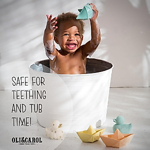 Oli & Carol Origami Bath Toy Boat - Natural Hevea Rubber | Toy Boats for Water Play | Bath Tub Toys for Kids | Baby Toys | Mold Free Bath Toys | Non Toxic Bath Toys | Hevea Teether (Pink)