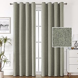 100% Blackout Faux Linen Curtains 96 inches Long Thermal Curtains for Living Room Textured Burlap Curtains with Double Face Linen Grommet Soundproof Bedroom Curtains 52 x 96 Inch, 2 Panels - Sage