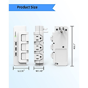 Wall Outlet Extender Surge Protector Multi Outlet Wall Plug Rotatable with USB