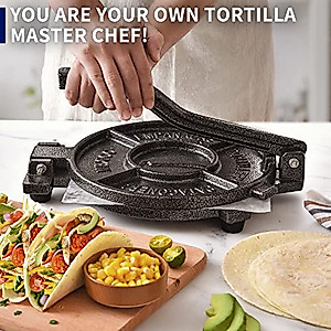 ARC Tortilla Press 10.4 inch, Cast Iron Tortilla Maker, Heavy Duty Tortillera Pataconera, Flour Tortilla Press, Roti Maker, Taco Maker, Taco Press, Black Gray