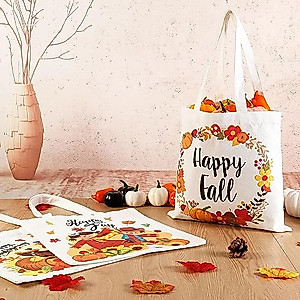 GreenPine 3 Pack Fall Canvas Tote Bags Turkey Pumpkins Tote Bag Thanksgiving scarecrow Reusable Cotton Handbag Grocery Bags for Shopping Market Travel Beach Autumn Harvest Party Favors, 13" x 13"