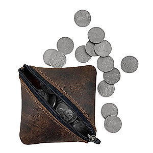 Hide & Drink, Slash Zippered Pouch, Change Holder and Storage for Pocket and Purse Organization with Zipper, Full Grain Leather, Handmade, Bourbon Brown