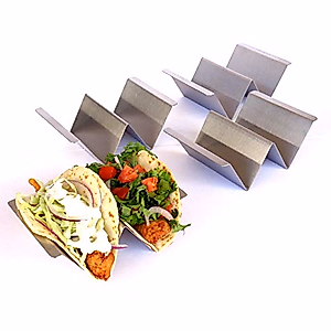 Taco Holder 4 Pack with Handles - Taco Holders - Taco Stand - with Free Recipe Ideas - Taco Rack - Stainless Steel Taco Holder (4 Pack with Handles)