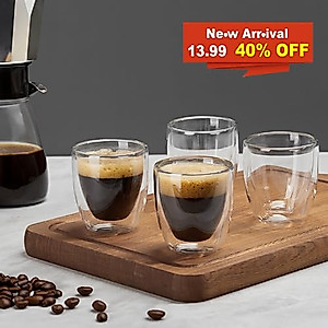 Gencywe Double Walled Espresso Cups Set of 4, 3 Ounce Clear Expresso Coffee Mugs, Espresso Shot Glasses, Double Wall Insulated Espresso Cups Suit for Espresso Machine, Microwave Safe