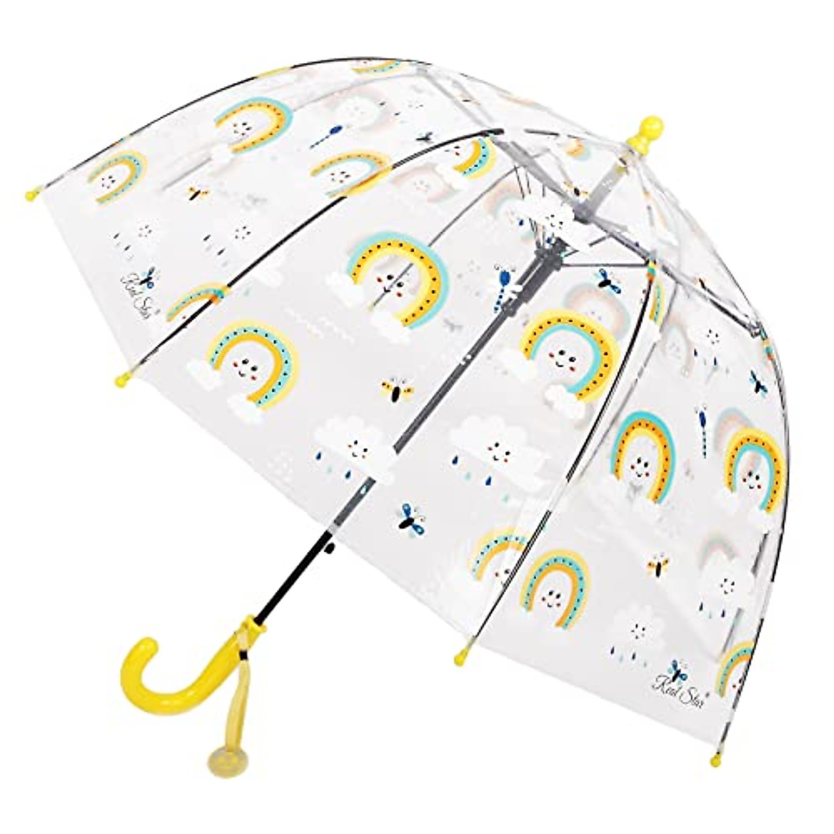 MRTLLOA Kids Rainbow Clear Bubble Umbrella, Toddler Grip Curved Handle Stick Rain Umbrella