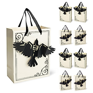 Cheerland 8pcs Halloween Party Favor Bags with Gothic Paper 3D Crow for Birthday Baby Shower Paper Bags Snack Bag Raven Goodie Bag Candy Bag with 3D Crows Party Supplies Trick or Treat Bag