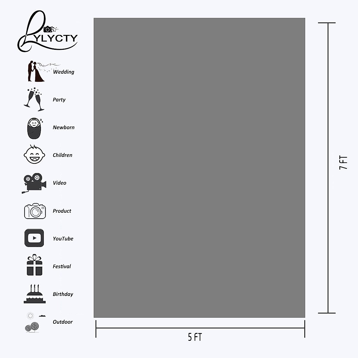 LYLYCTY 5x7ft Photography Studio Non-Woven Backdrop Gray Backdrop Solid Color Backdrop Simple Background LY076