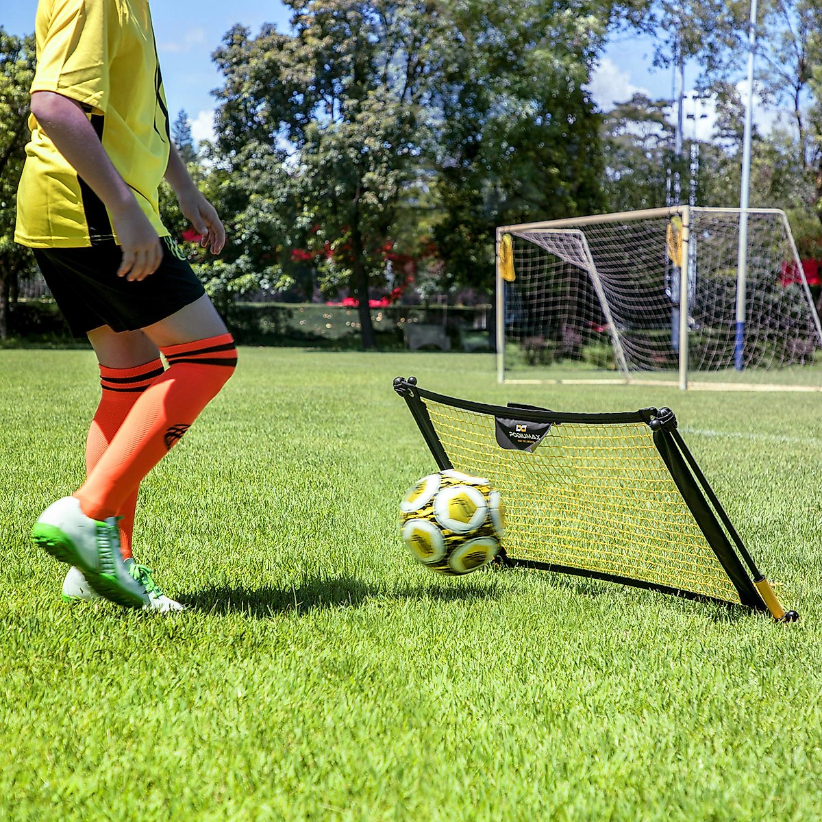 PodiuMax Solo Soccer Rebounder Net, Improve Your Ground Passing Skills, Easy to Assemble and Disassemble, Comes with Bag and Stake