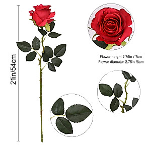 Hawesome Artificial Flowers 10 PCS Silk Roses with Long Stems Faux Realistic Roses for Wedding Bouquets Table Centerpieces Party Home Decor(White)