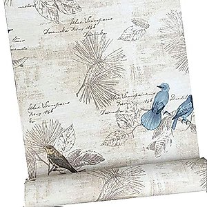 Decorative Vintage Birds Contact Paper Shelf Liner for Kitchen Cabinets Drawer Dresser Pantry Closet Vanity Furniture Peel and Stick Wallpaper 17.7x78.7 Inches