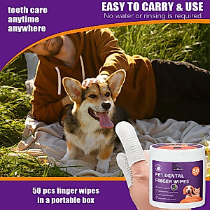 WALLZON Teeth Cleaning Finger Wipes for Dogs & Cats, Soft Pet Dental Care Wipes, Disposable Pet Tooth Brushing Wipes, Gentle Cleaning & Gum Care Finger Pet Wipes (100 Wipes)
