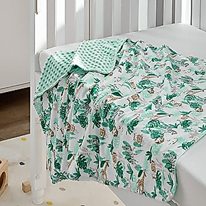 DaysU Silky Micro Soft Plush Baby Blankets for Boys with Print Animal Pattern and Soothing Raised Dots, Double Layer Bed Throws for Baby Crib, Jungle, Green, 30x40 Inches