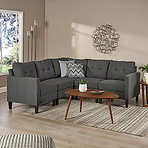 Christopher Knight Home Emmie Mid-Century Modern 5-Piece Sectional Sofa, Dark Grey / Dark Brown