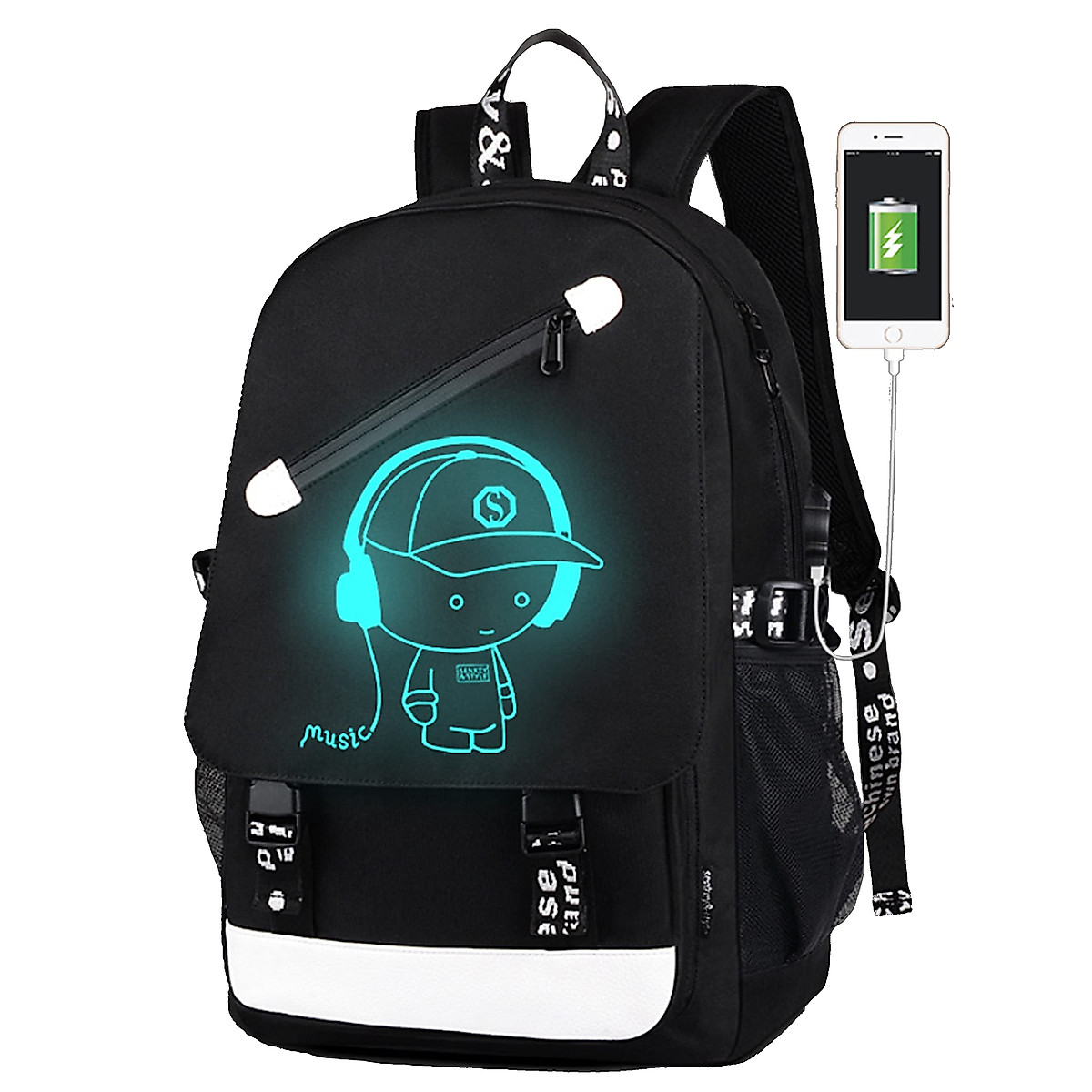 Anime Luminous Backpack , 16'' Laptop Backpack with USB Charging Port with Anti-Theft Lock