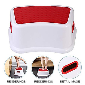Step Stool Step 1pc Bathroom Potty Plastic Multifunctional Red Room Handle Adult Toddler Kids Footstool Safety and Non- Lightweight Non Small Bedroom Light Toddlers Baby Foot Stool