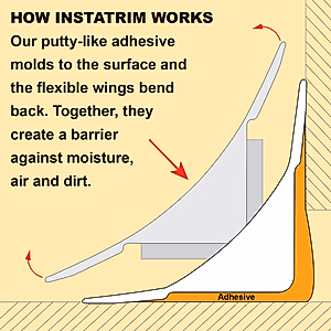InstaTrim Flexible Self-Adhesive Trim Bundle with Applicator - Trim Caulking Kit with 10 ft White 1/2 in Wide Caulk Strip, 6 Corner and End Caps, and Applicator Tool