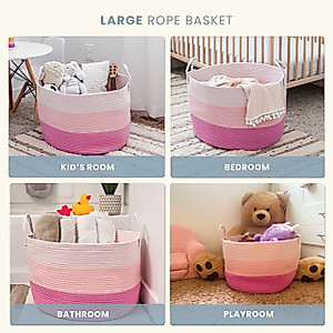 OrganiHaus Pink Baby Laundry Baskets for Organizing 20x13, Extra Large Basket for Blankets, Storage Basket for Living Room, Nursery Laundry Hamper, Cotton Rope Basket, Woven Laundry Basket