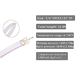 JUNZHIDA Pneumatic Tubing Pipe 1/4" OD Clear Air Compressor PU Line Hose Tube for Water Fluid Transfer 10Meter 32.8ft