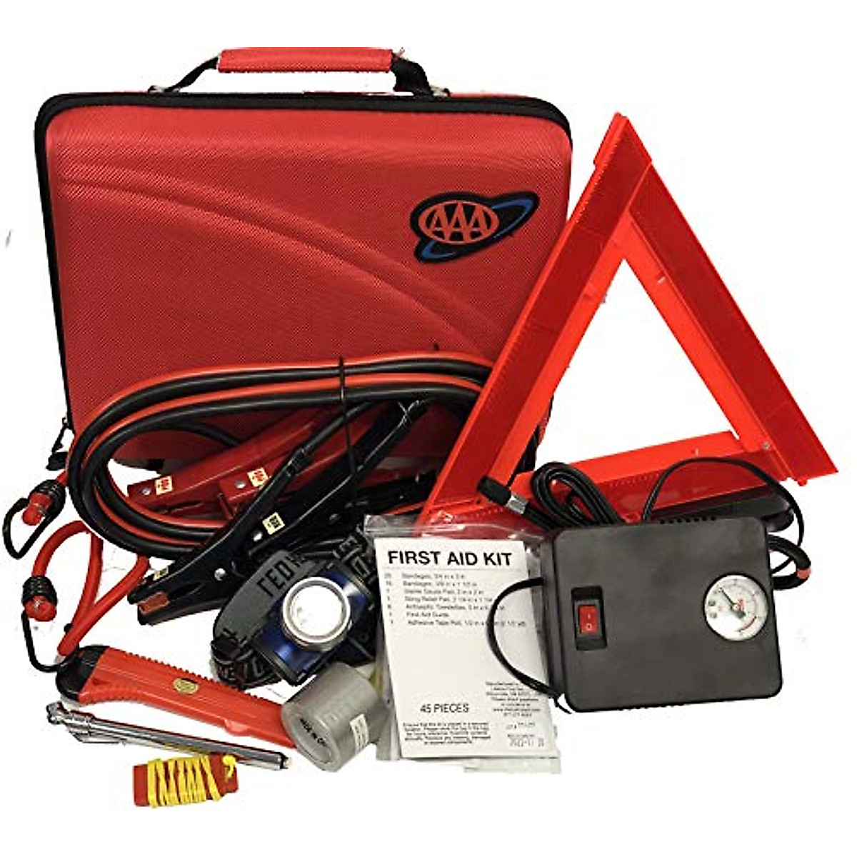 Lifeline AAA 4365AAA Destination Road, 68 Piece Emergency Car Tire Inflator, Jumper Cables, Headlamp, Warning Triangle and First Aid Kit