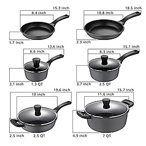 Bergner - Retro Cookware - Pots and Pans Set Nonstick - Induction Cookware - 10 Piece Pan Set - 8"/10" Fry Pans, 1.3qt Saucepan, 2.5qt Saucepan, 2.5qt Sautepan with Lids, 7qt Dutch Oven - Grey