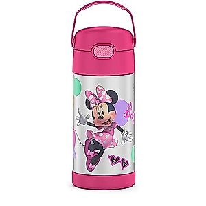 THERMOS FUNTAINER 12 Ounce Stainless Steel Vacuum Insulated Kids Straw Bottle, Minnie Mouse