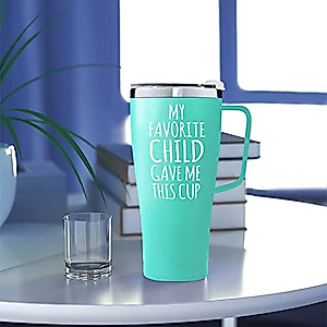30oz Insulated Mom Travel Tumbler with Handle - My Favorite Child Gave Me This Cup Stainless Steel Tumbler for Mom from Daughter, Son as Christmas, Birthday, Mothers Day Gift, Mothers Tumbler