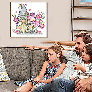 Gnome Flower Diamond Painting Kits,5D Diamond Painting Kits for Adults Kids DIY Diamond Art Kits Full Round Drill Diamond Dots Painting with Diamonds Gem Art and Crafts Gnome Home Decor 12X12inch