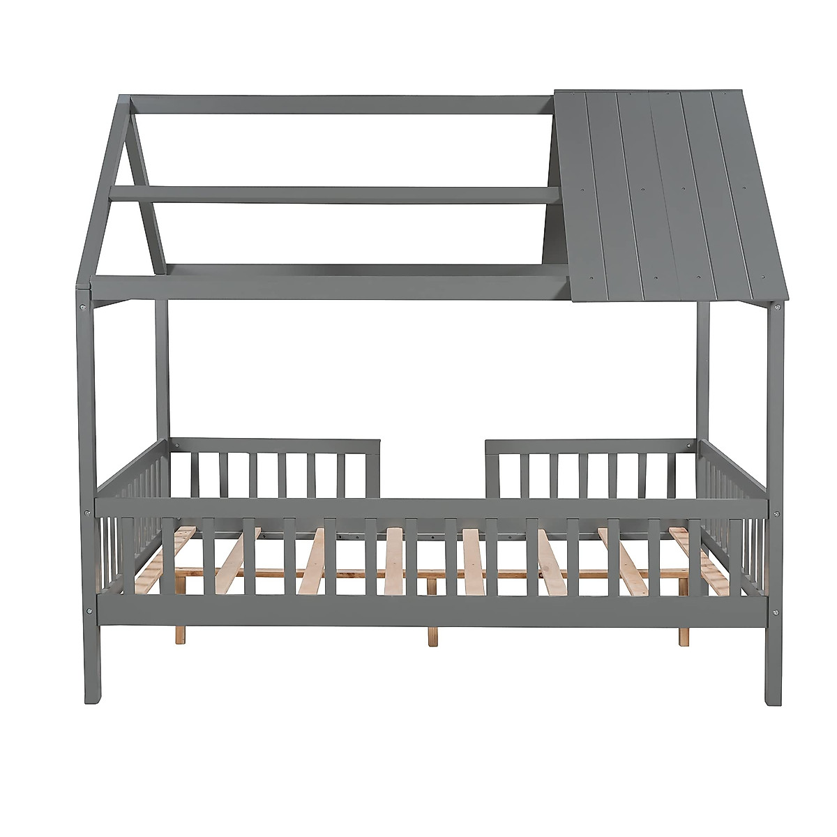 SOFTSEA Full Size House Bed with Storage Drawers, Wood Bed Frame with Guardrails and Slide Ladder, House Shaped Bed for Kids, No Box Spring Needed, White