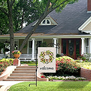 Garden Flag Pole Stand Holders, BONWIN Thickened Flagpole Stands for Garden Yard Lawn Flags, Powder Coated Weather-Proof Paint Metal with Spring Stoppers & Anti-Wind Clip, 36.34" H x 16.02" W (2 PACK)