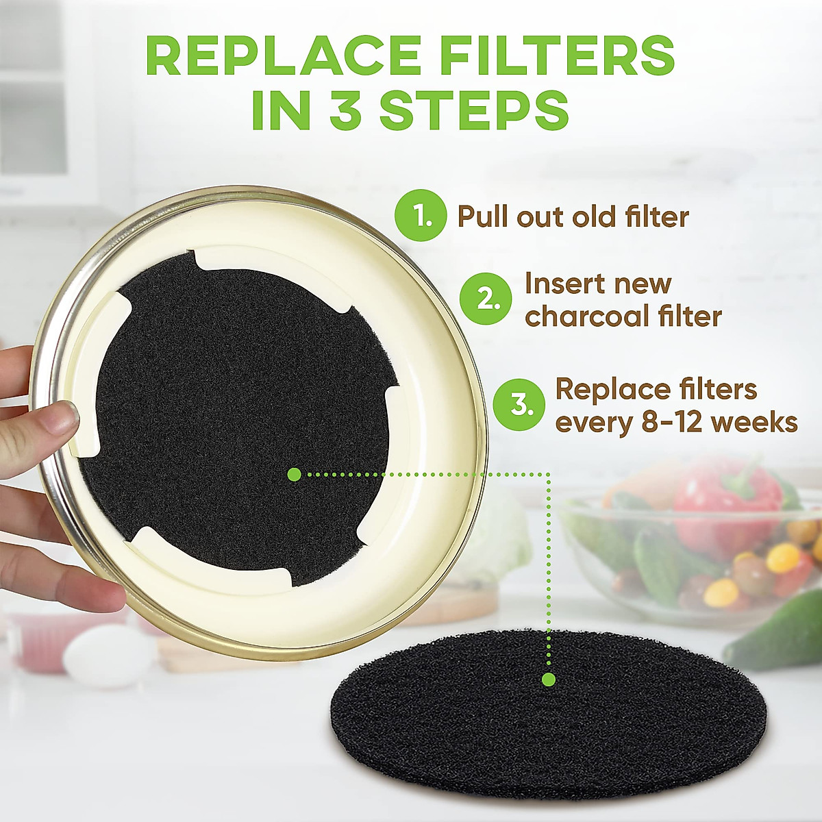 Third Rock Charcoal Filter Replacements for Kitchen Compost Bin - 12 Pack - 5.1 inches in Diameter | Designed to Fit 1 Gallon Third Rock Compost Bin | Premium Extra Thick Filters | 3 Years Supply