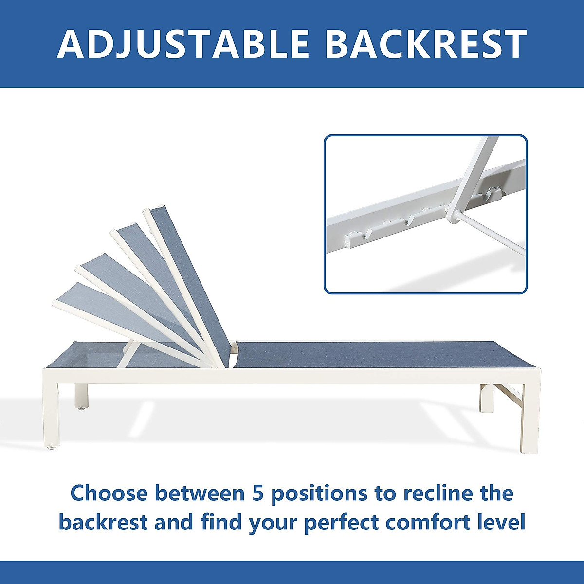 PATIO TREE 2 Pieces Patio Aluminum Chaise Lounges Outdoor Reclining Lounge Chairs with Adjustable Backrest，Navy