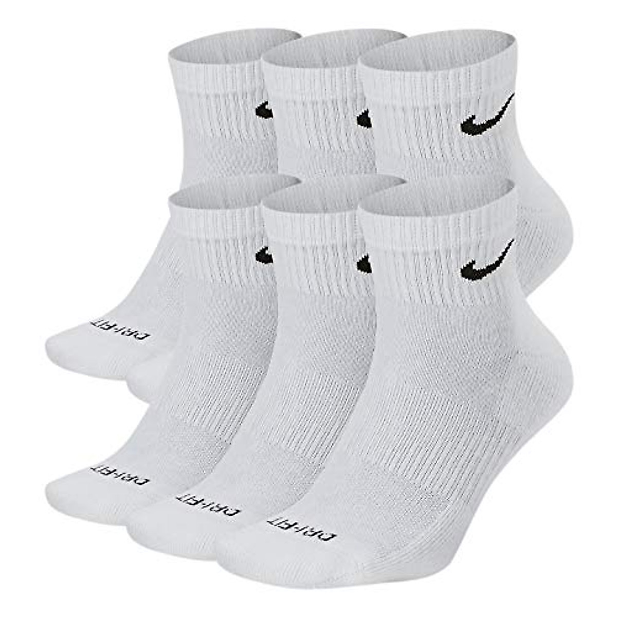 Nike Everyday Plus Cotton Cushioned Dri-Fit Ankle Socks (6 Pair) (White/Black, Medium)