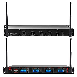 Nady 4W-1KU HT Quad True Diversity 1000-Channel Professional UHF Wireless System with 4 Handheld Microphones – Autoscan – Automatic Transmitter Pairing – All Metal Construction