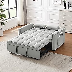 ERYE 3-in-1 Loveseat Futon Sofa Convertible Queen Size Sleeper Couch Bed with Pull Out Sleeper Couch Bed & Reclining Backrest for Living Room Furniture Sets