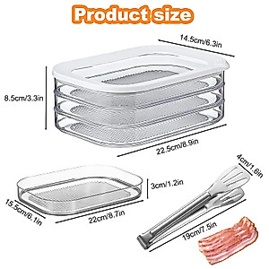 RAUWIZX 3 PCS Bacon Refrigerator Crisper with Lid, Deli Meat Cold Cut Food Storage Organizer, Plastic Bacon Crisper, Stackable Refrigerator Transparent Organizer, (FREE MEAT CUTTERS)
