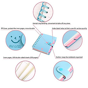 Pocket Spiral Journal Mini Notebook, Traveler Cute Diary, 5 Subject Planner, Ruled Small Writing Paper Hard Cover Notepad, Index Label, 100 Sheets, 5.1"×3.5" Smile Printed Memo Pad